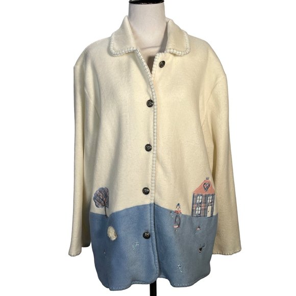 Jantzen | Jackets & Coats | Fleece Shacket Medium Ivory Blue Farm Lambs ...